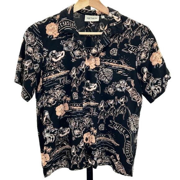 Carhartt | Tops | Carhartt Wip Logo Hawaiian Button Short Sleeve Shirt ...